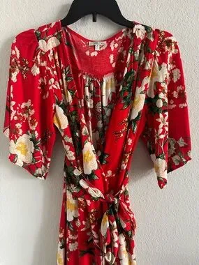 JODIFL | Dresses | Nwot Jodifl Red Floral Wrap Maxi Dress With Tie ...